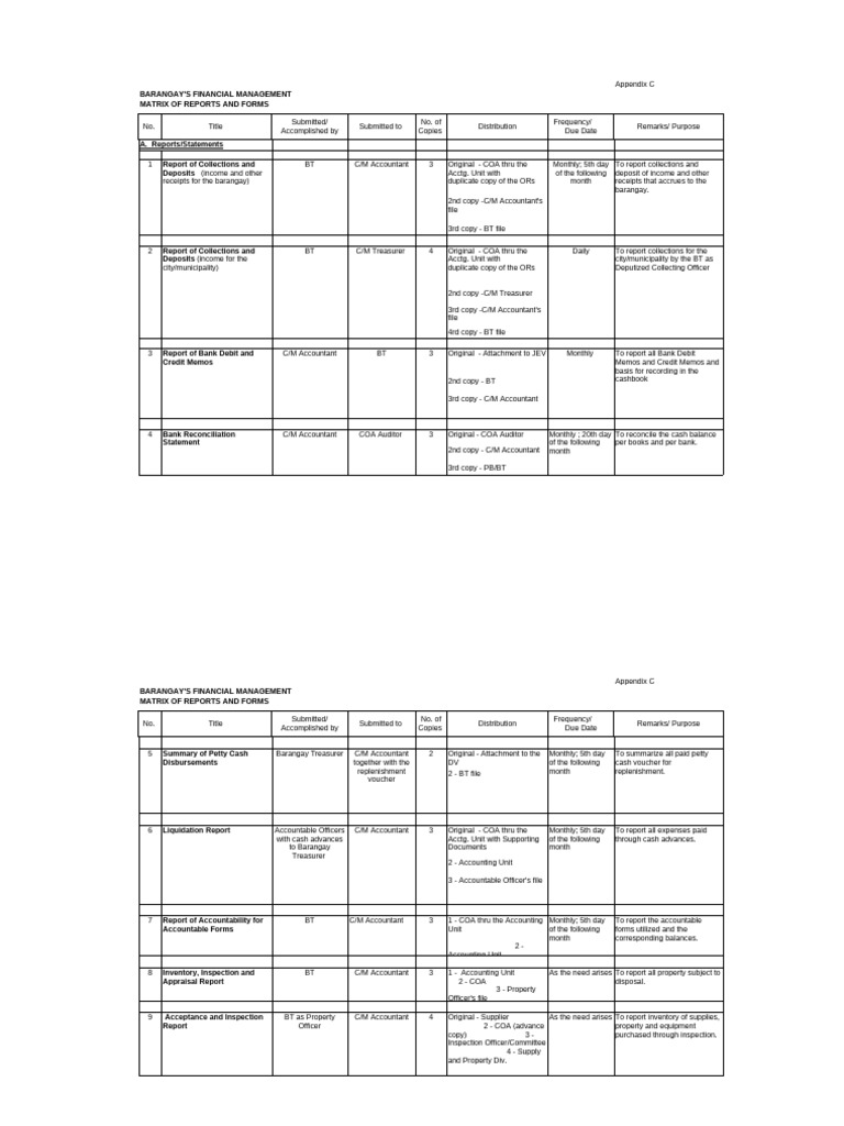 C. Matrix of Reports and Forms | PDF
