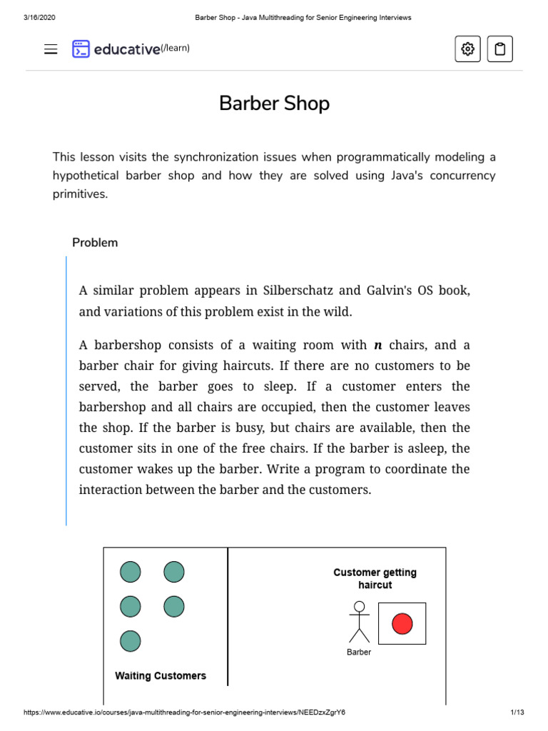 Barber Shop - Java Multithreading For Senior Engineering Interviews | PDF