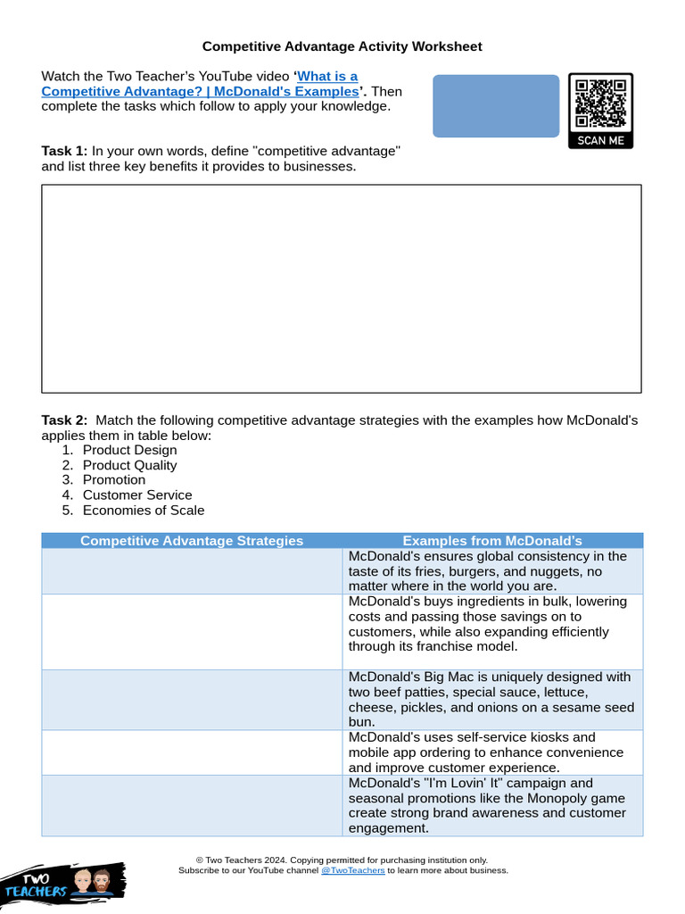 Competitive Advantage Activity Worksheet | PDF