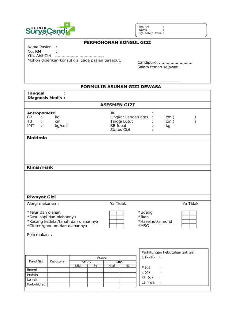 Permohonan Konsul Gizi Dewasa | PDF