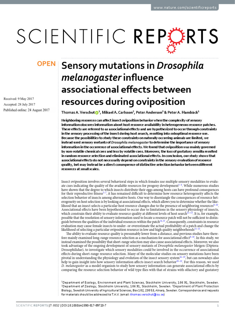 Sensory Mutations In: Drosophila Melanogaster | PDF