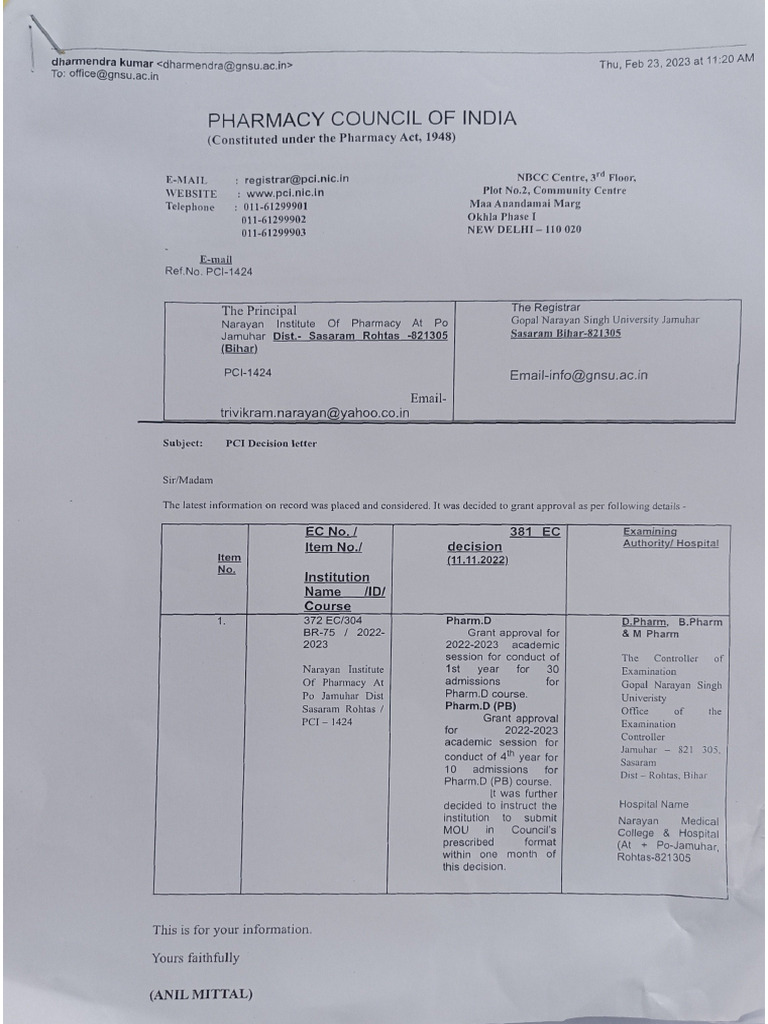 College Approval Latter | PDF