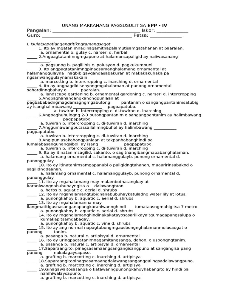 PT - Epp 4 Q1 | PDF | Horticulture | Agriculture