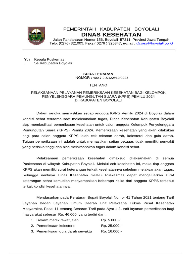 SE Kadinkes PX Kesehatan KPPS | PDF SE Kadinkes PX Kesehatan KPPS | PDF