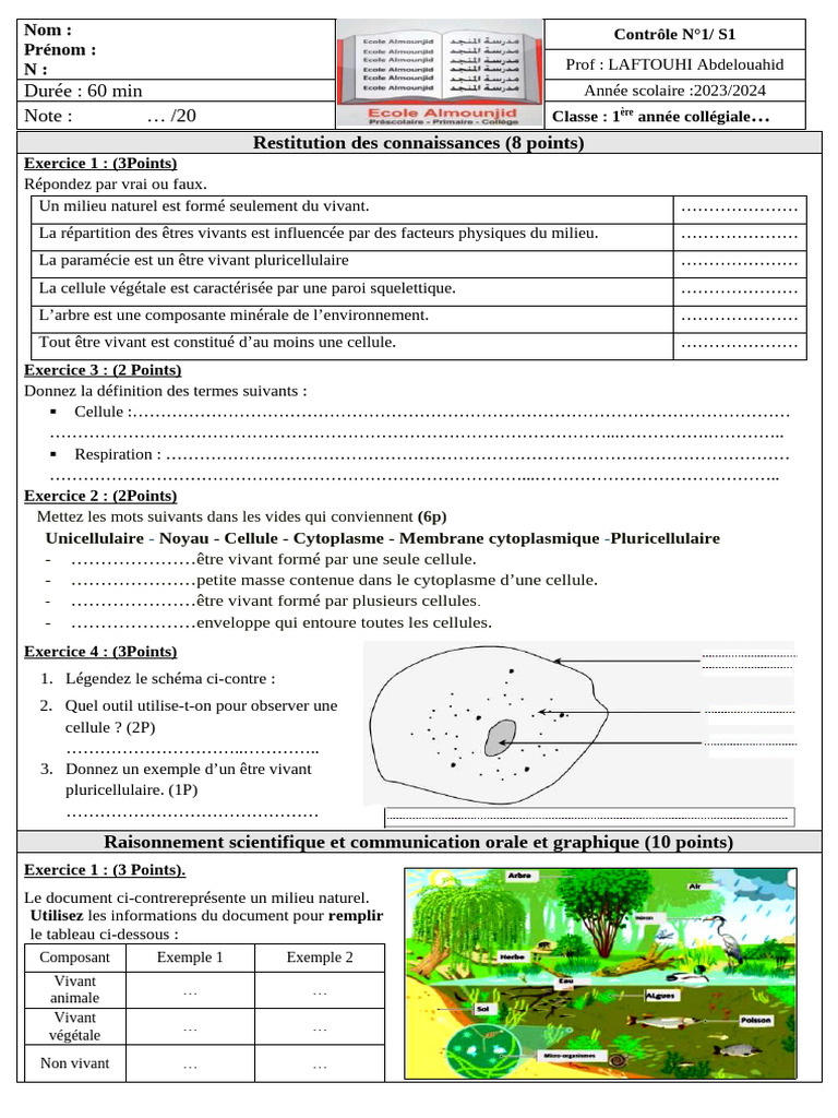 1éme Contrôle 1AC | PDF