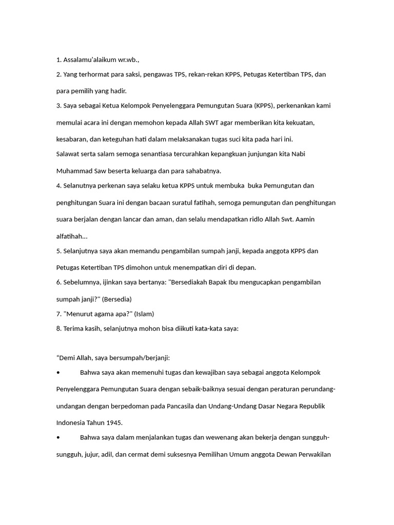 Contoh Sambutan Ketua KPPS | PDF