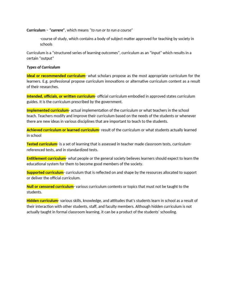 TTSC-Curriculum and its types | PDF