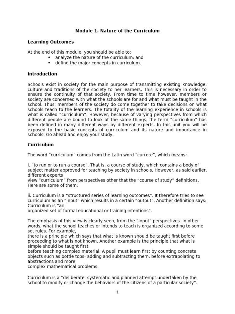 TTSC-M1 The Nature of Curriculum | PDF | Curriculum | Career & Growth