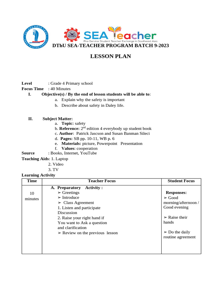 Lesson Plan Safety | PDF