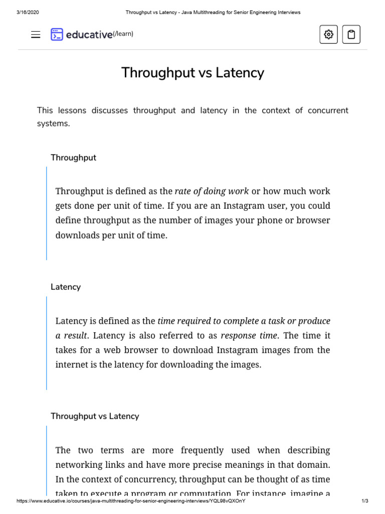 Throughput Vs Latency - Java Multithreading For Senior Engineering Interviews | PDF