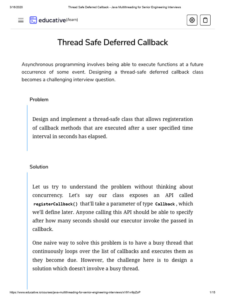 Thread Safe Deferred Callback - Java Multithreading For Senior Engineering Interviews | PDF