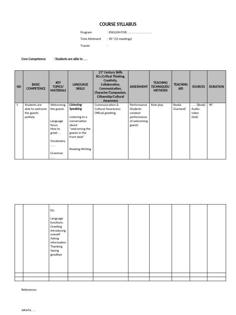 2023 Course Syllabus Template Pdf 9528