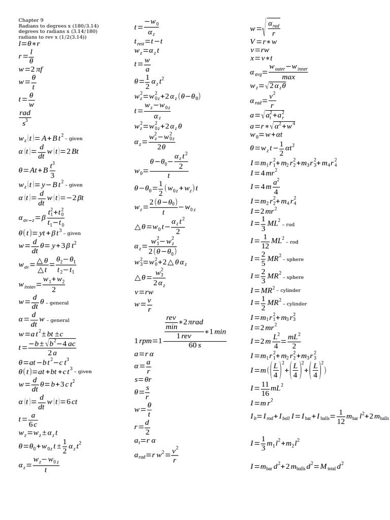 Formulas Module 9 Physics | PDF