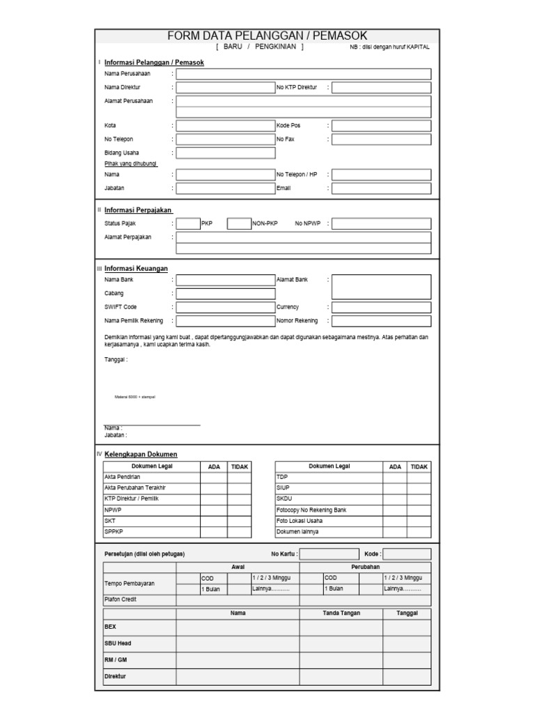 Form Data Pelanggan Pemasok | PDF