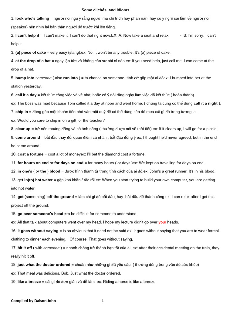 Common Clichés and Idioms Explained | PDF | Language Arts & Discipline