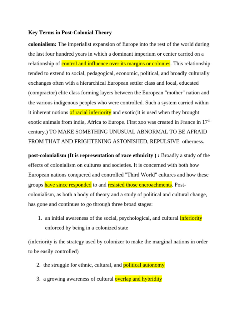Key Terms in Postcolonialism @ | PDF