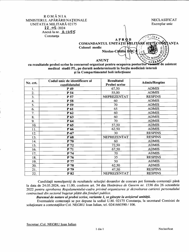 Anunt Rezultate Proba Scrisa Asistent Boli Infectioase | PDF