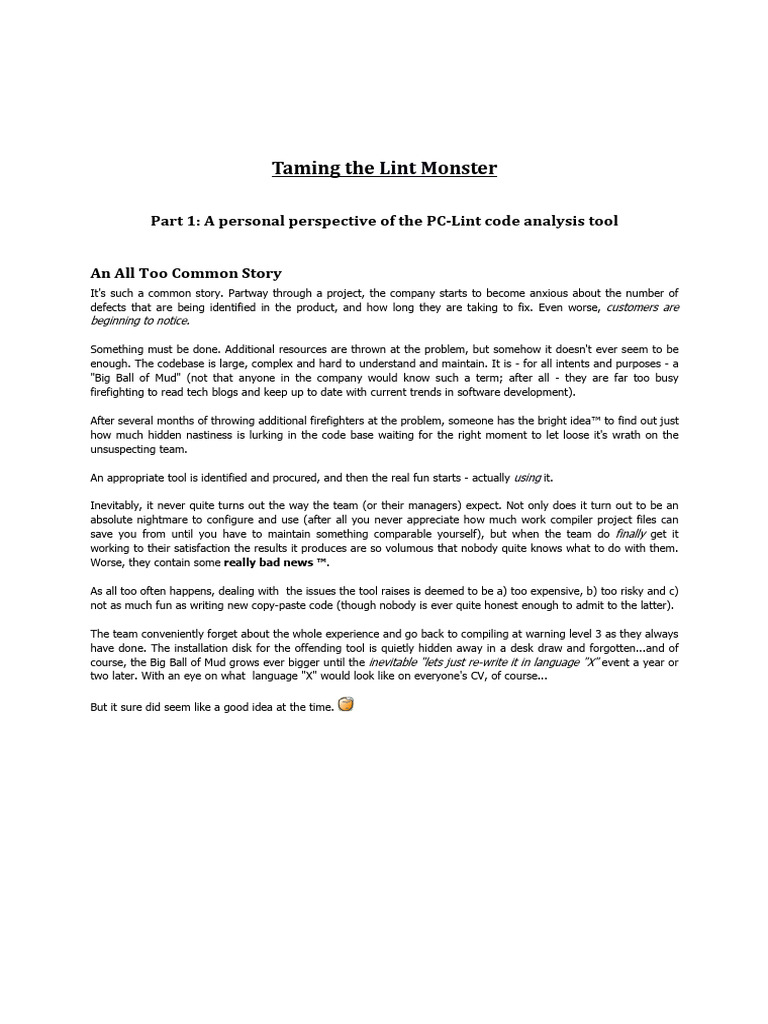 Taming The Lint Monster pt1 | PDF