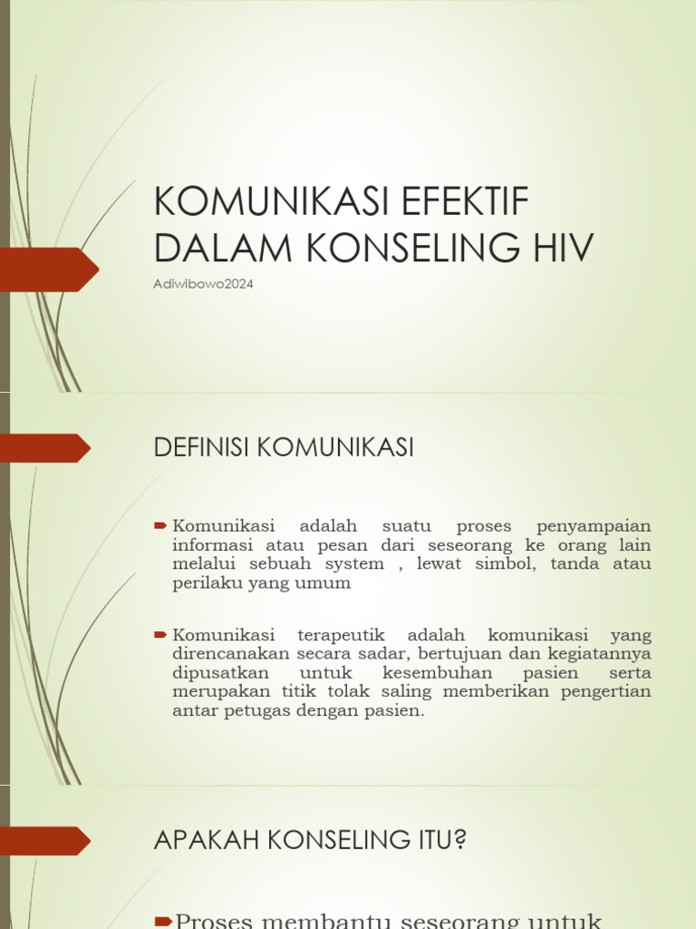 KOMUNIKASI EFEKTIF DALAM KONSELING HIV Webinar Adi 7 Sept 2024 | PDF