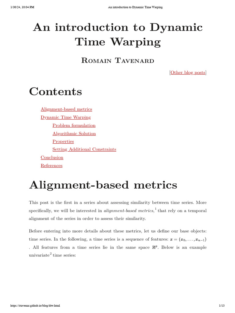 An Introduction To Dynamic Time Warping | PDF
