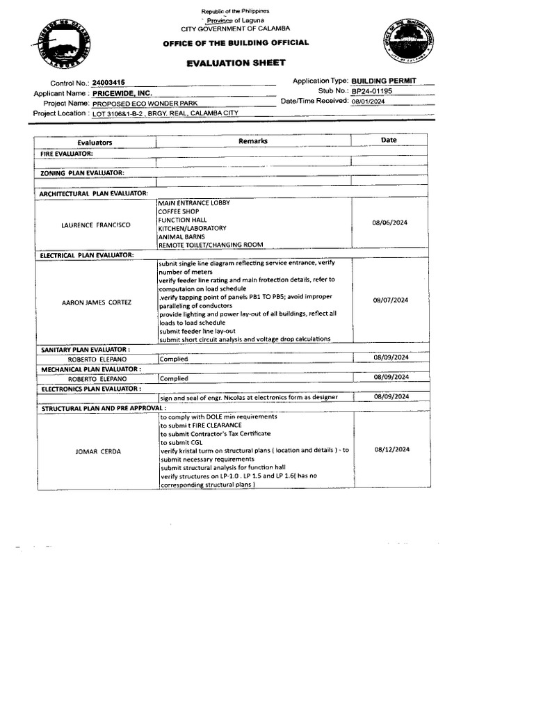 Building Official Evaluation Sheet P1 | PDF