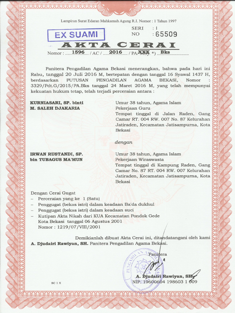 Akte Cerai Surat Cerai Irwan Rustandi | PDF