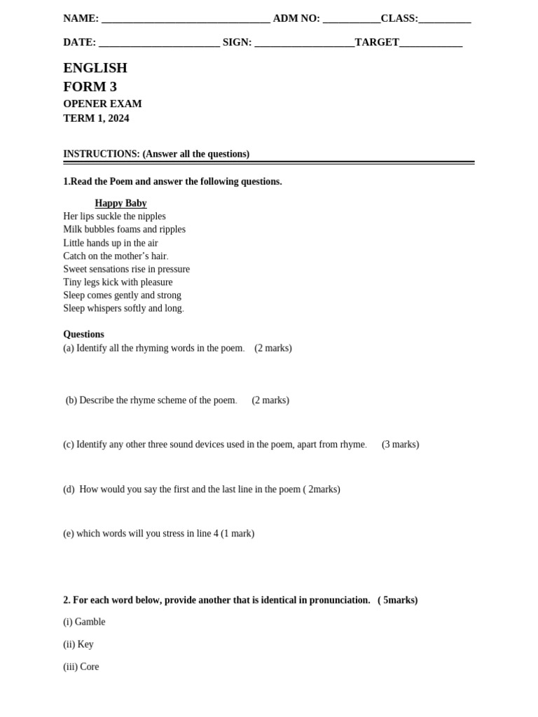 English F2 QNS | PDF