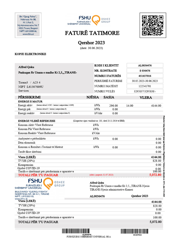 Faturë Tatimore: Qershor 2023 | PDF