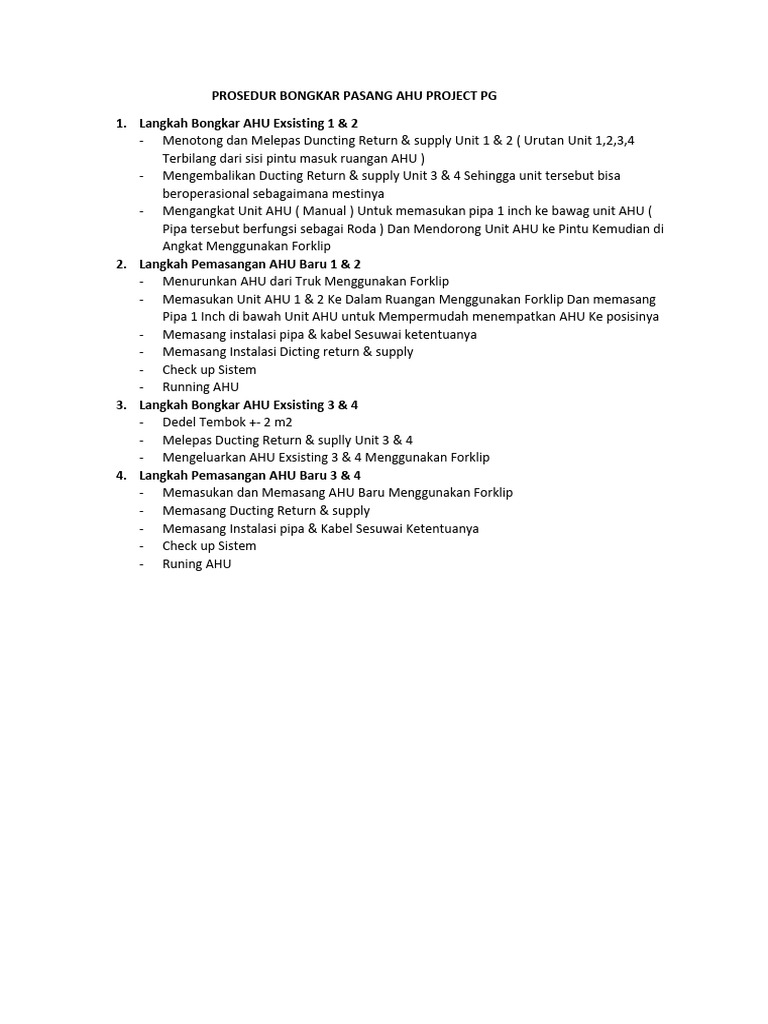 PROSEDUR BONGKAR PASANG AHU PROJECT PG | PDF
