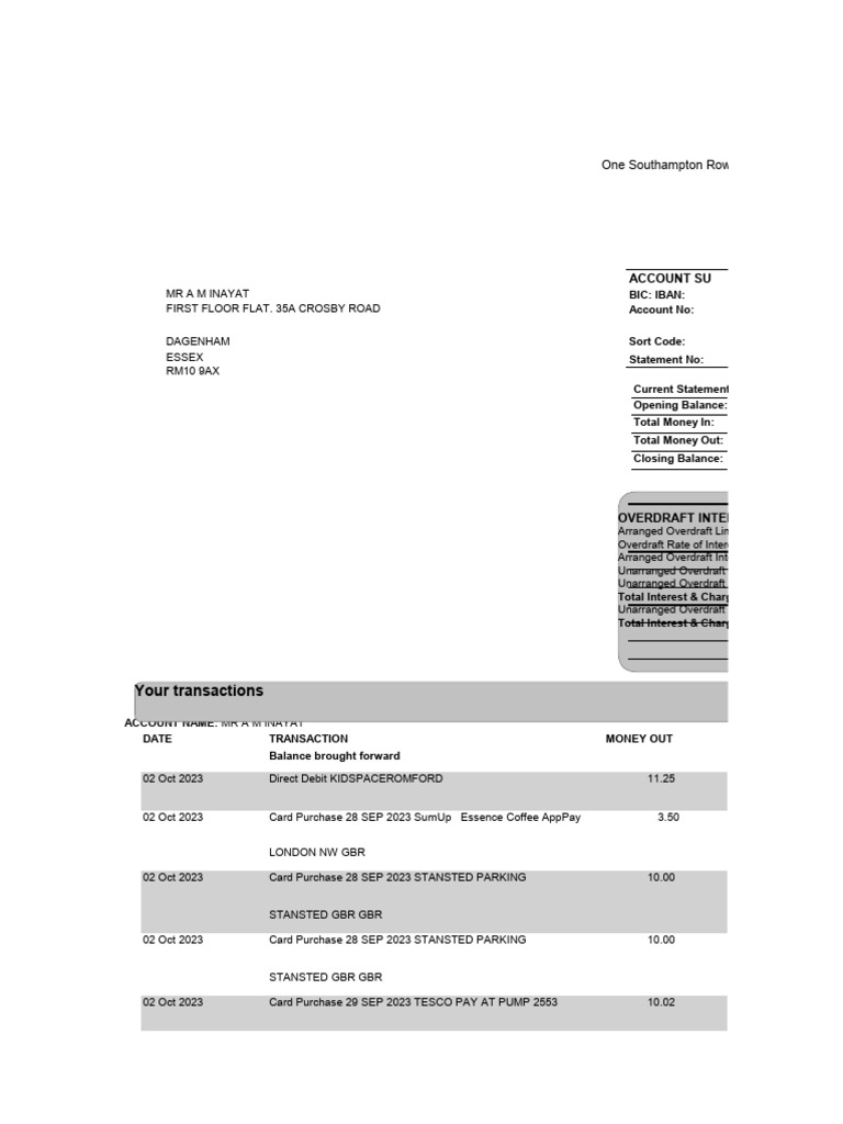 Your Transactions: One Southampton Row London WC1B 5HA T: 0345 08 08 ...