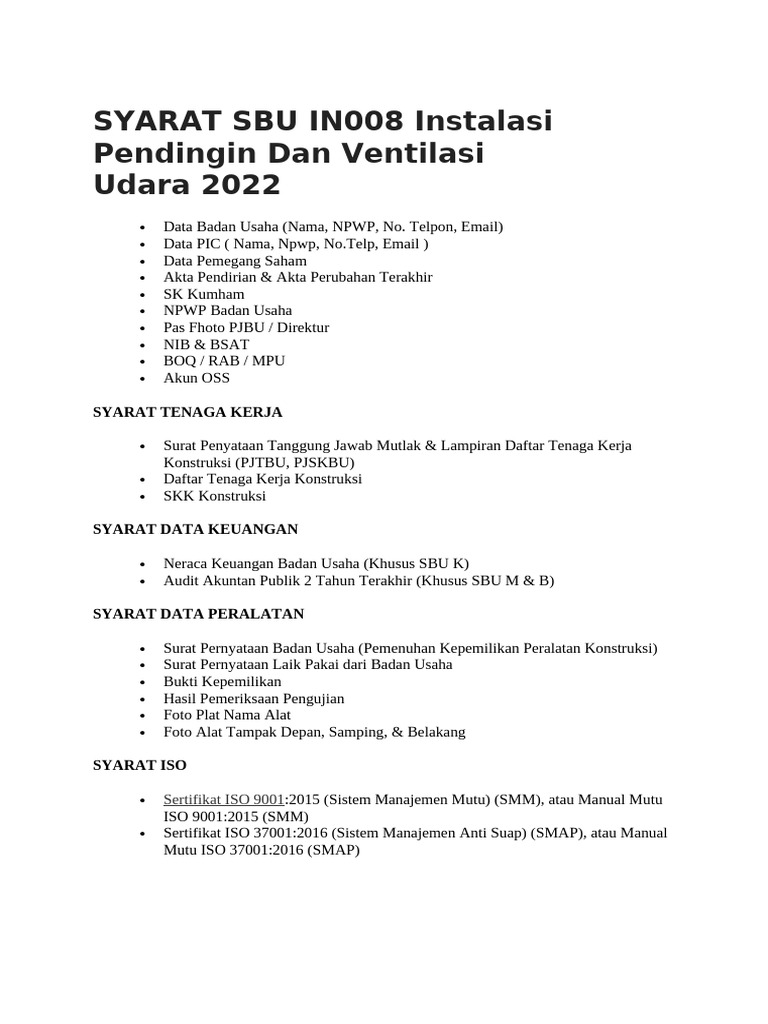 SYARAT SBU - PT | PDF