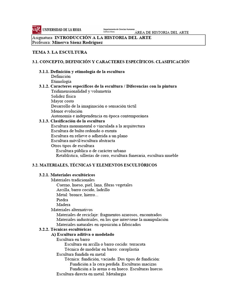 Esquema tema 3 La escultura | PDF