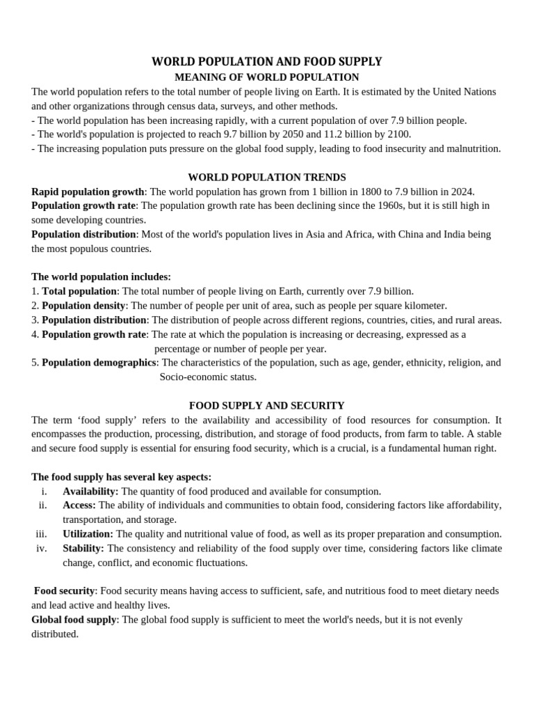World Population and Food Supply 3 | PDF