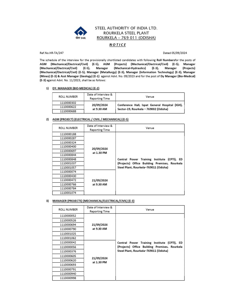 Notice Interview Schedule | PDF