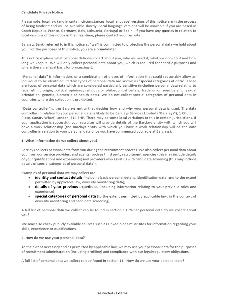 Taleo Candidate Privacy Notice | PDF