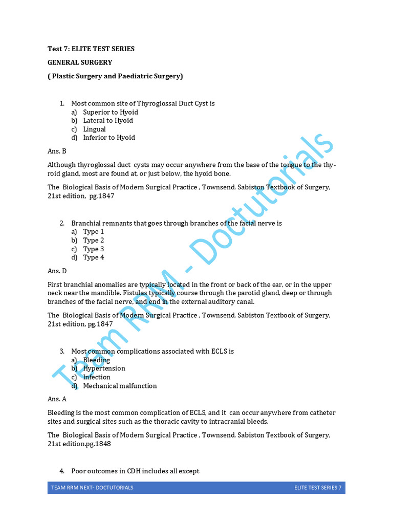 Test 7 - Plastic and Paediatric Surgery | PDF