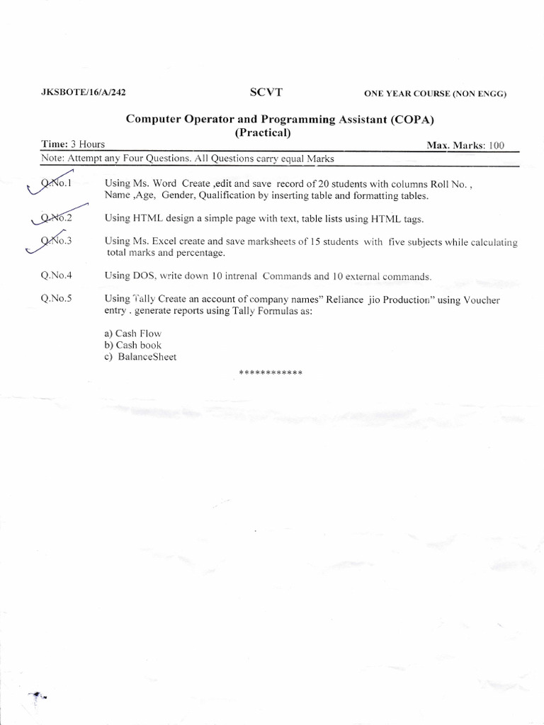 Previous Paper For COPA (Practical) | PDF