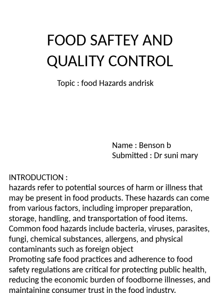 Benson B Food Saftey and Quality | PDF