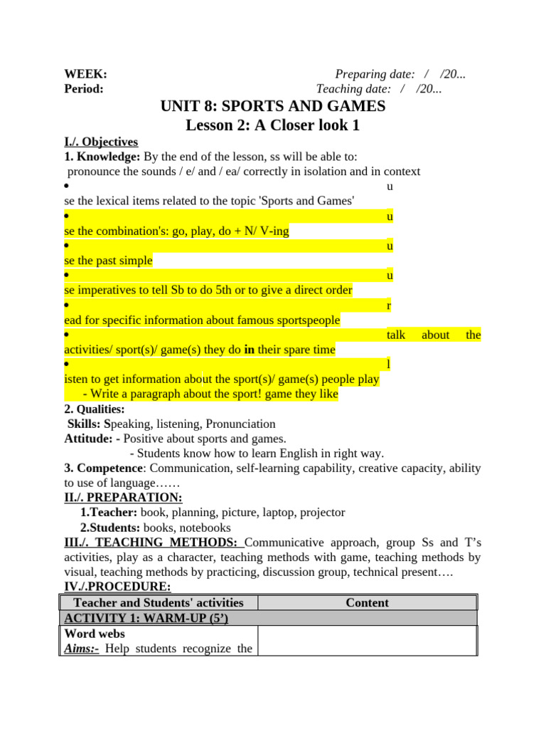 Lesson Plan U8 E6 | PDF