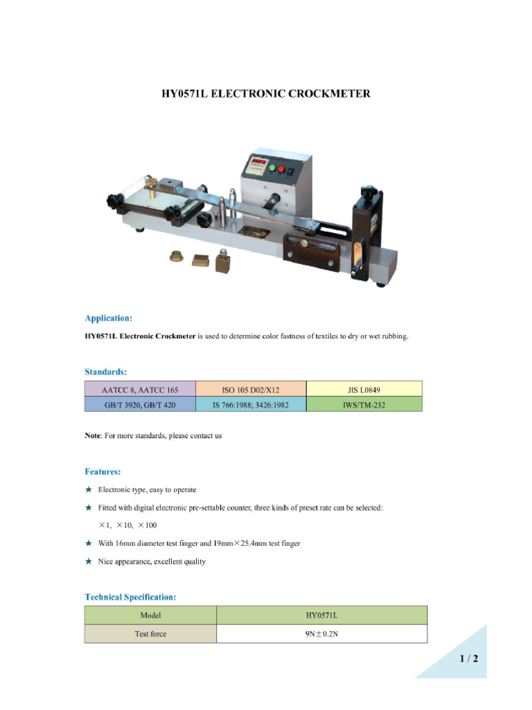 Electronic Crockmeter With Back Roller | PDF