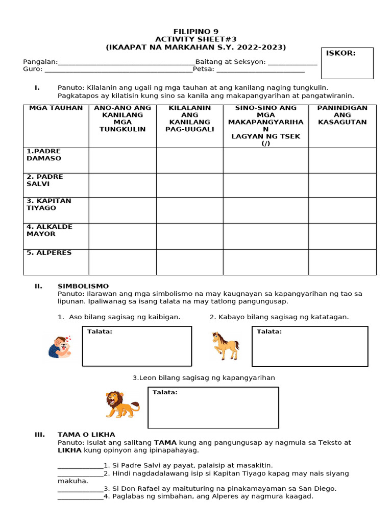 Filipino 9 Week4 - Activity Sheets3 | PDF