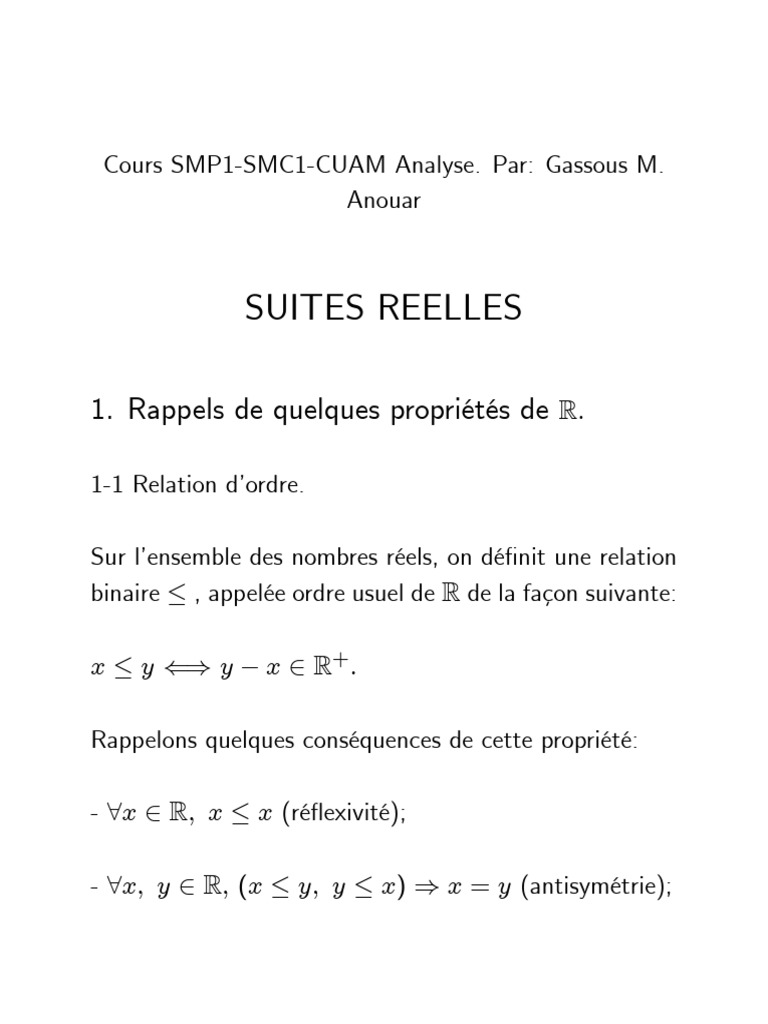 Analyse des Suites Réelles | PDF | Mathématiques élémentaires ...