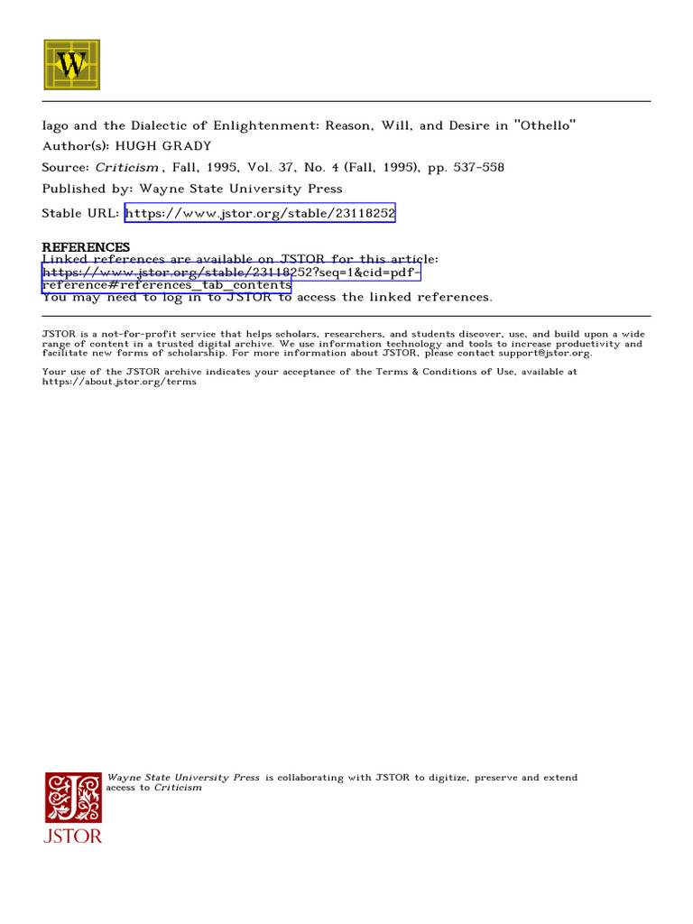 GRADY IagoDialecticEnlightenment 1995 | PDF