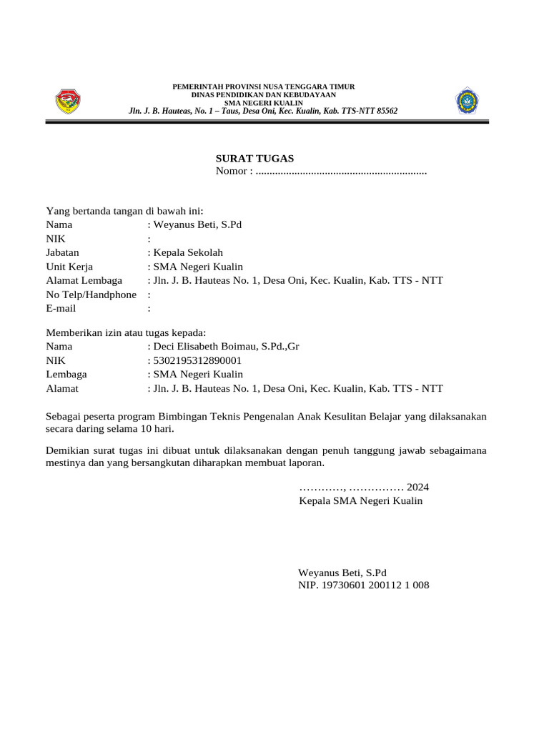 Format Surat Tugas Belajar Mandiri AKB | PDF