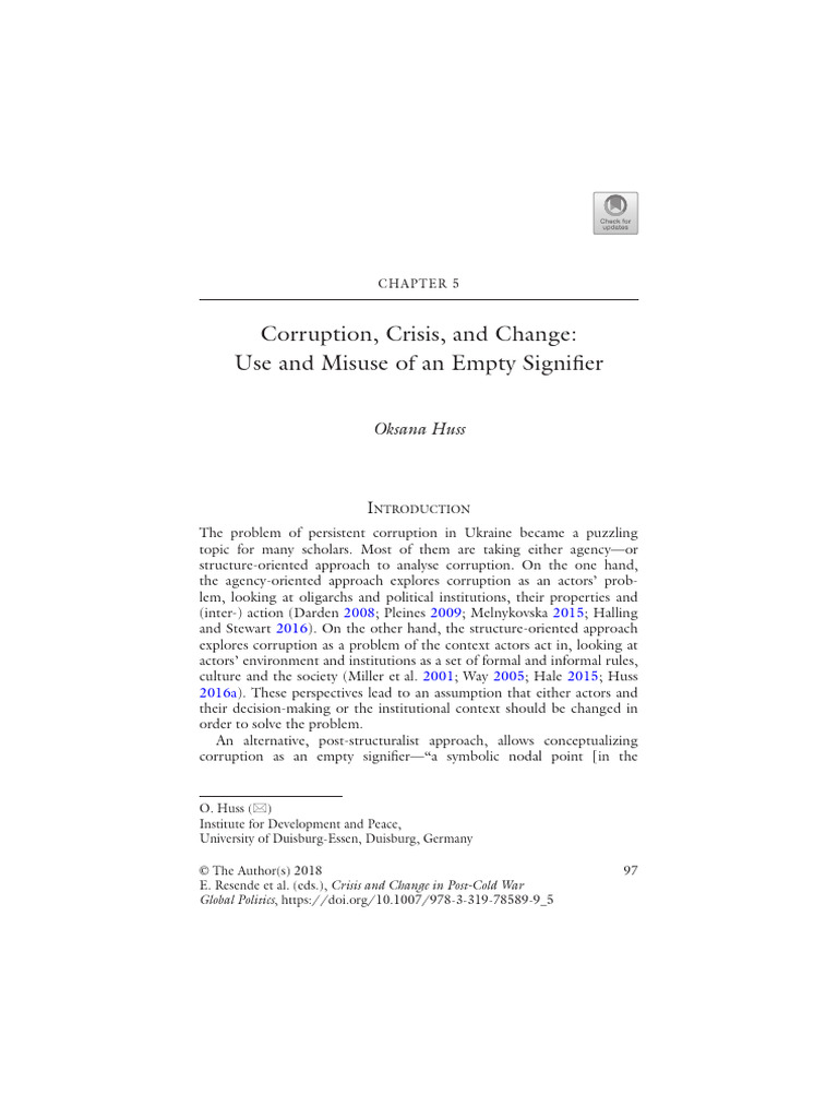 Corruption, Crisis, and Change Use and Misuse of An Empty Signifier | PDF