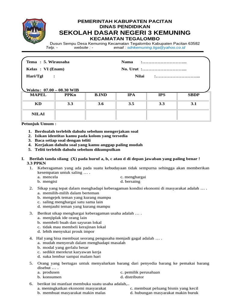 Soal PAS Kelas 6 Sem 1 Tema 5 2022.2023 | PDF | Ilmu Sosial