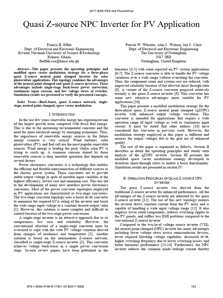 Quasi Z-Source NPC Inverter For PV Application | PDF