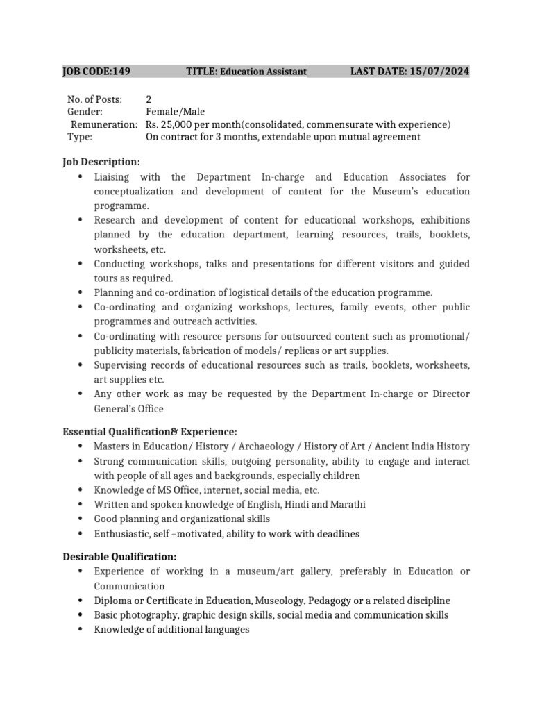 149 Education Assistant | PDF