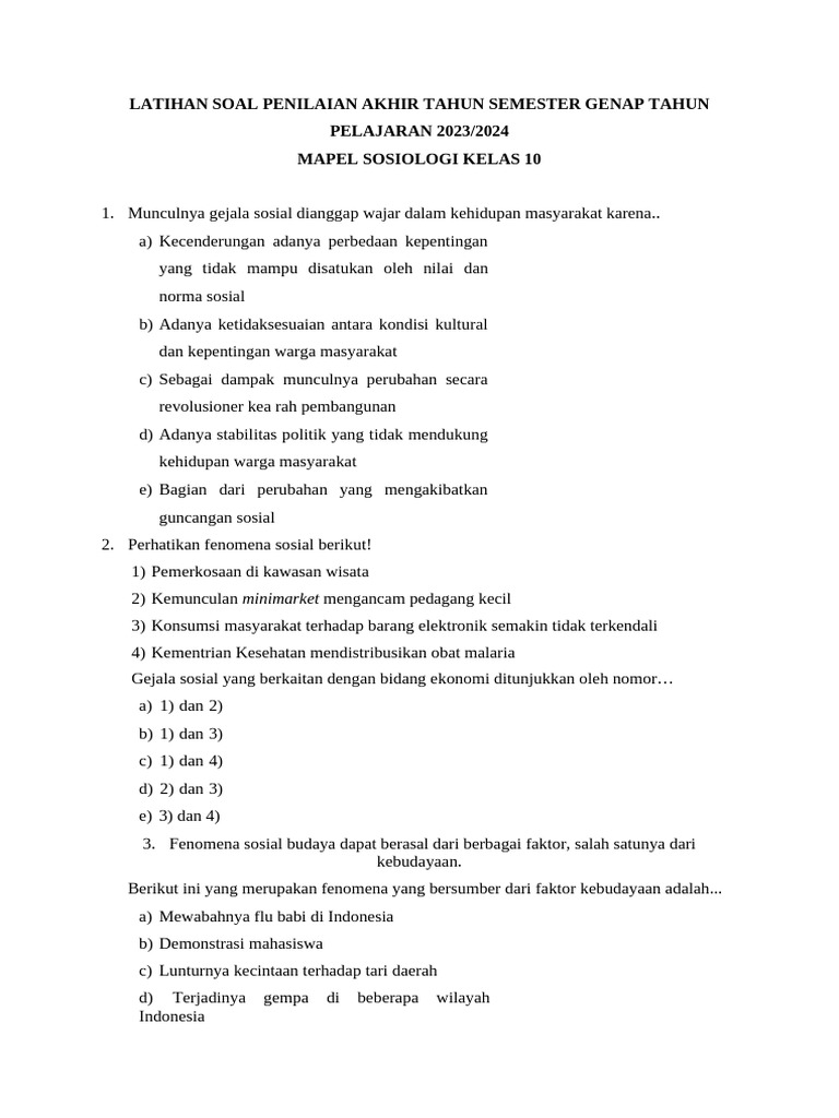 Latihan Soal Kelas X 2024 | PDF