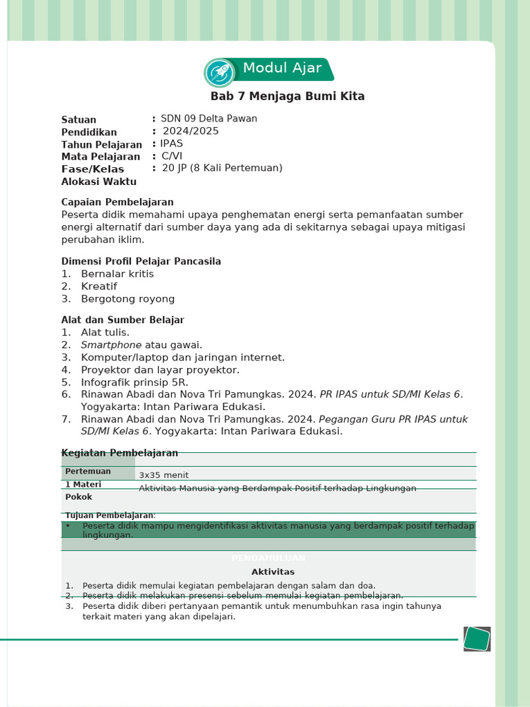 Modul Ajar PR IPAS 6 Bab 7 EDIT | PDF Modul Ajar PR IPAS 6 Bab 7 EDIT | PDF